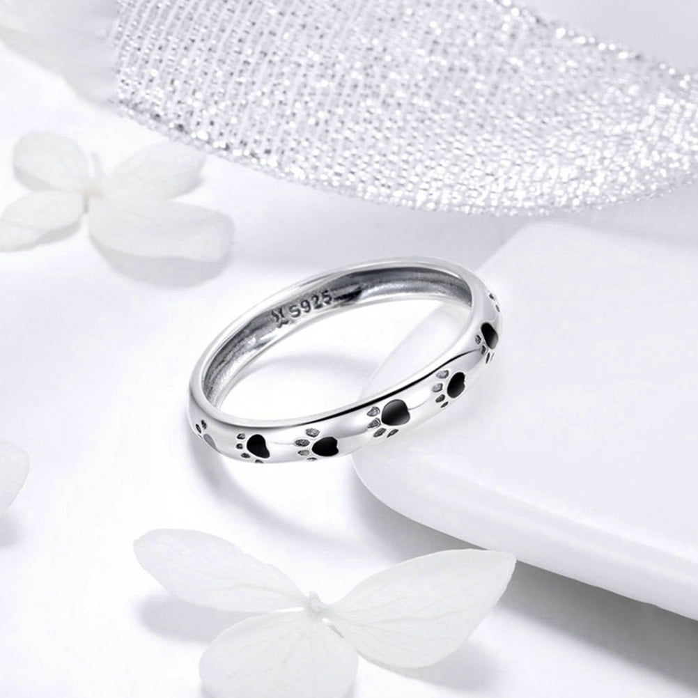GOOHOCHY Silver Ring Paw Print Ring Cat Dog Paw Ring Simple Finger Ring ...