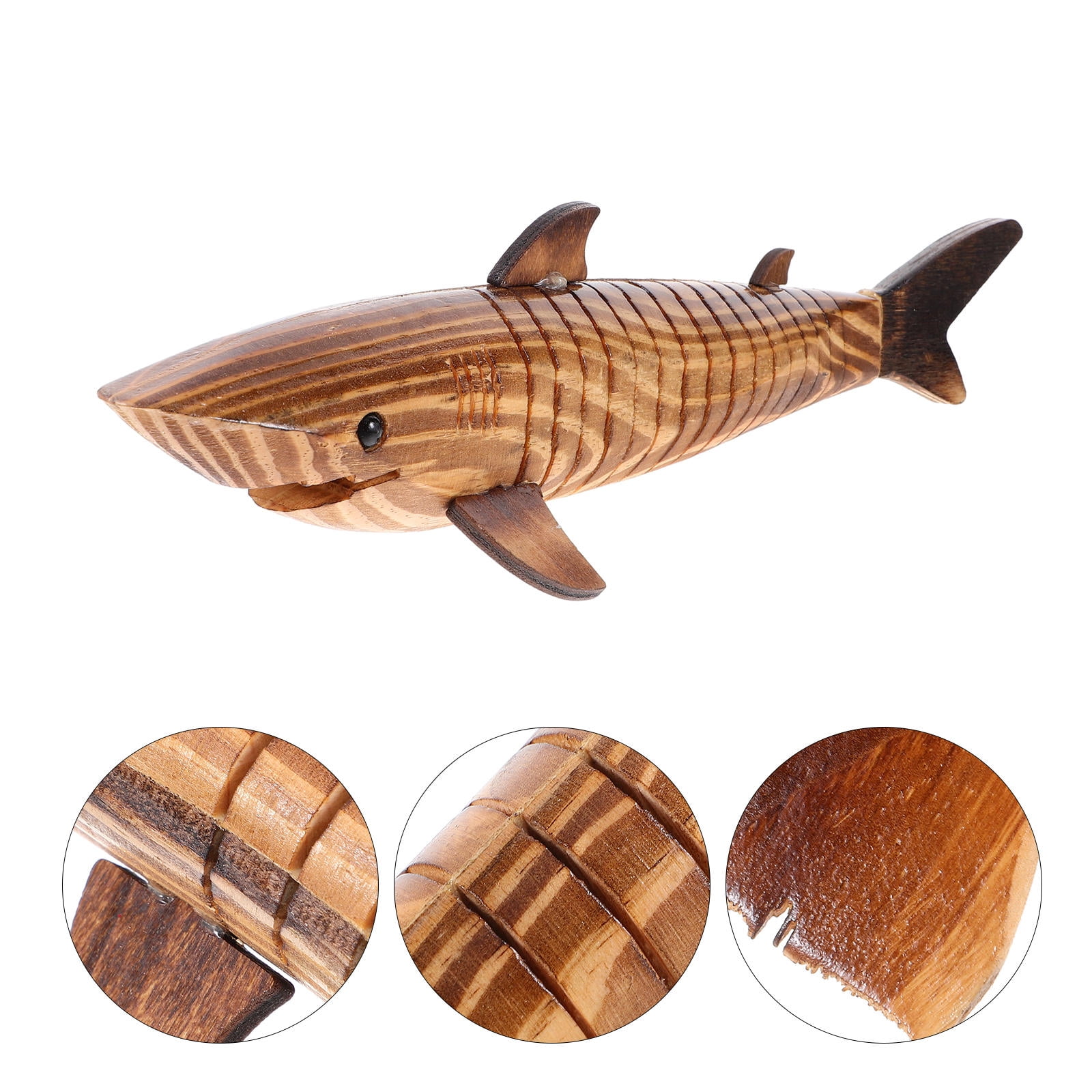 GOOHOCHY Simulation Wood Shark Statue Shark Figurine Ocean Sea Animal ...