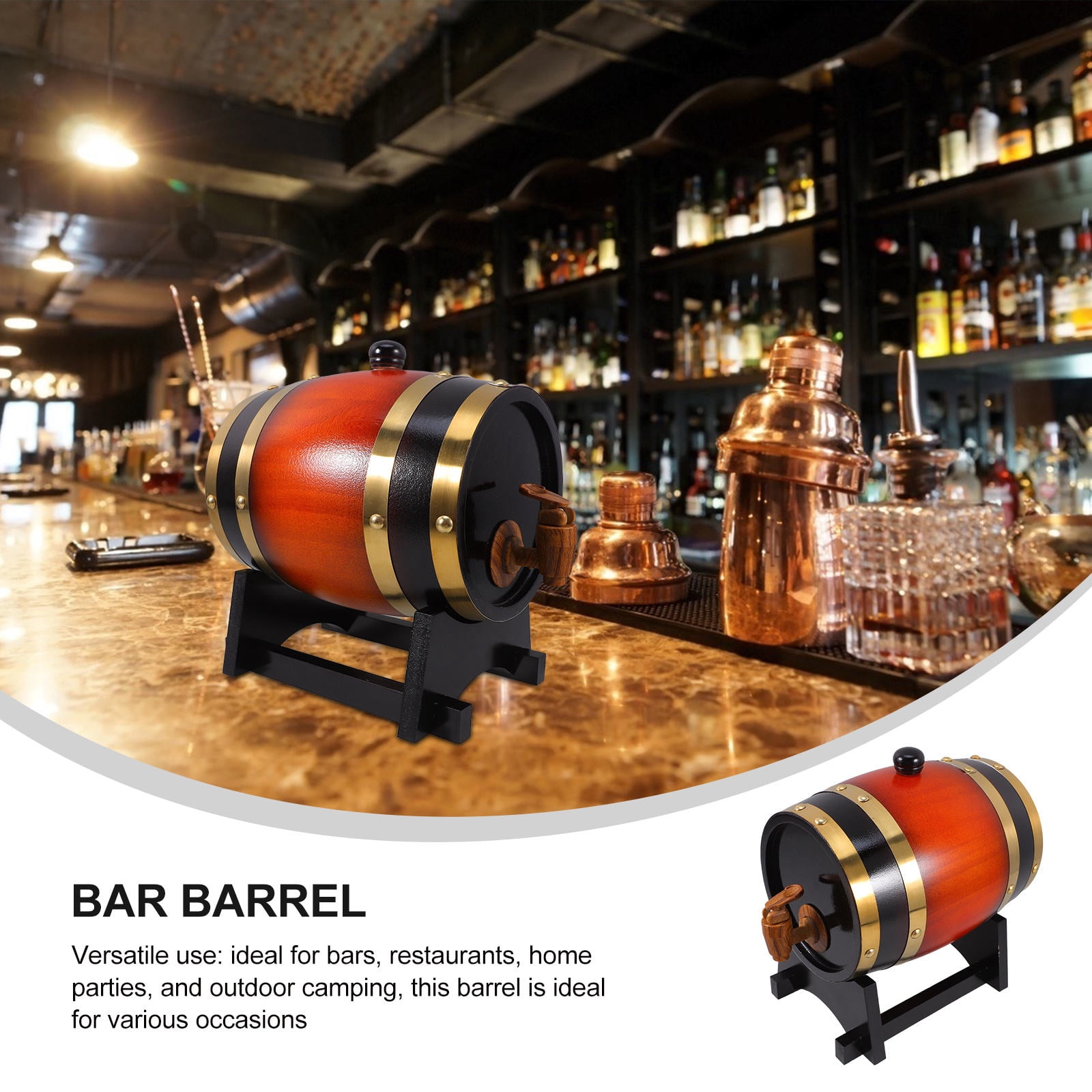 GOOHOCHY Small Barrel With Tap And Stand Wooden Beverage Barrel Whiskey ...