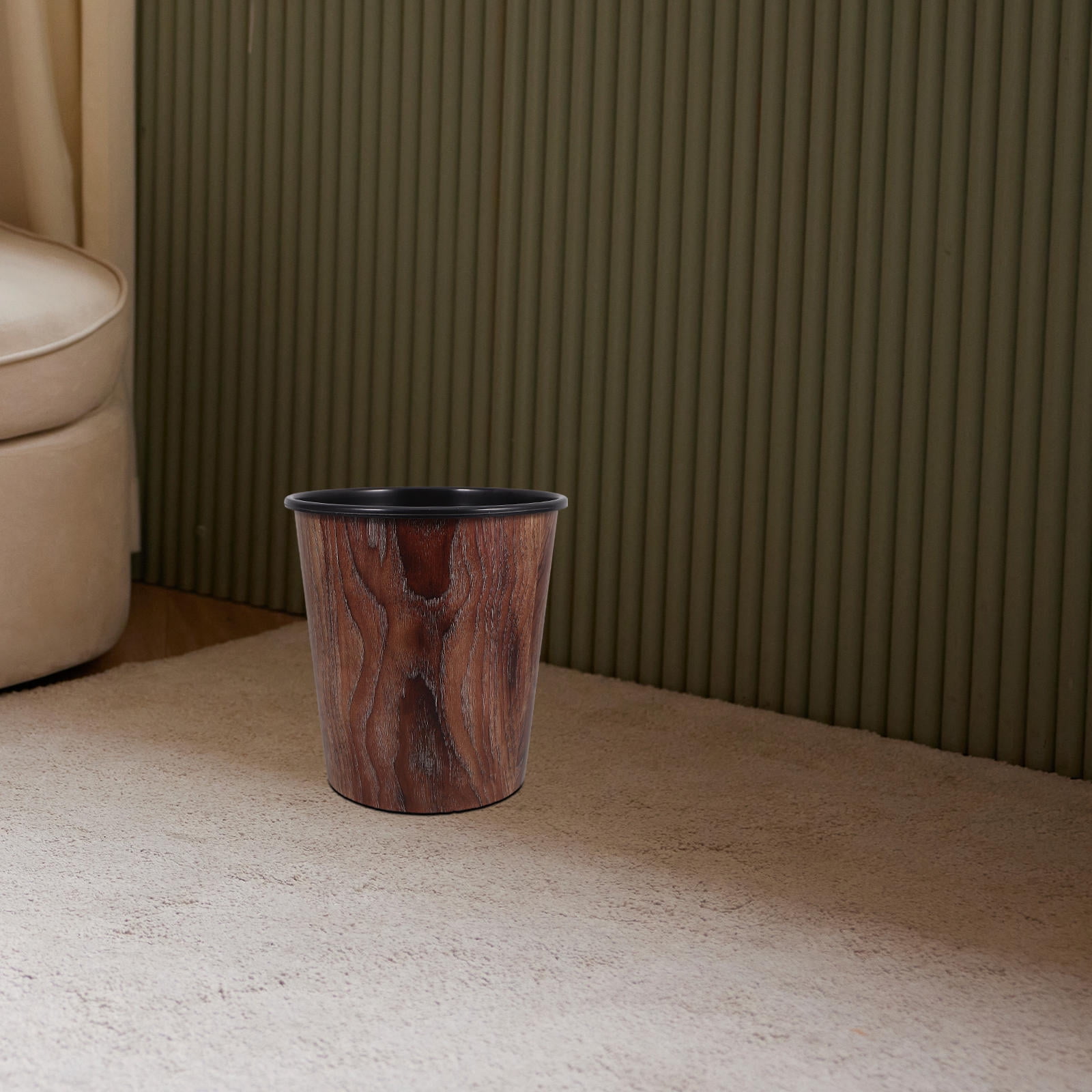 GOOHOCHY Small Trash Can with Wood Grain Pattern for Home Storage Brown ...