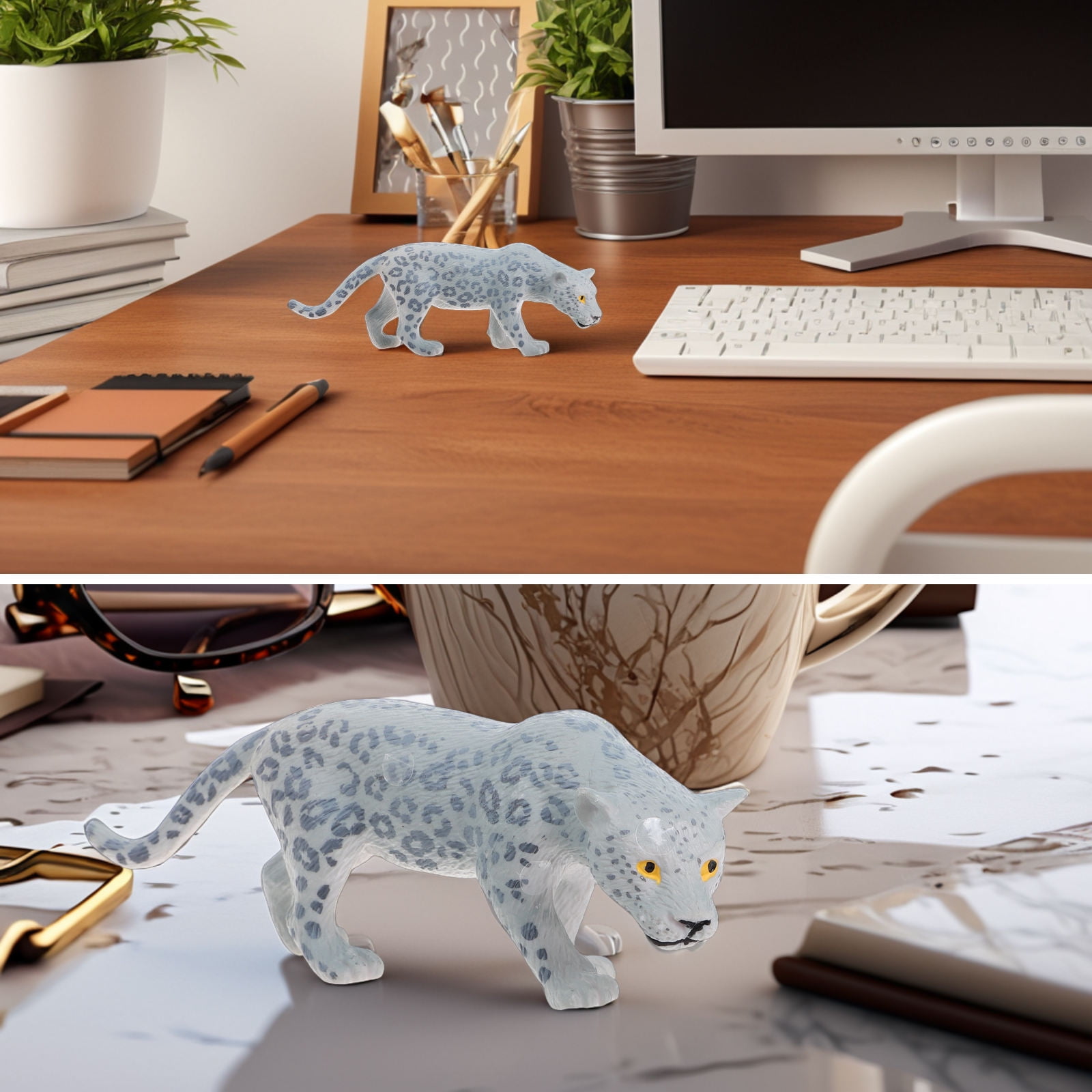 GOOHOCHY Snow Leopard Sculpture Realistic Wildlife Animal Figurine Mini ...