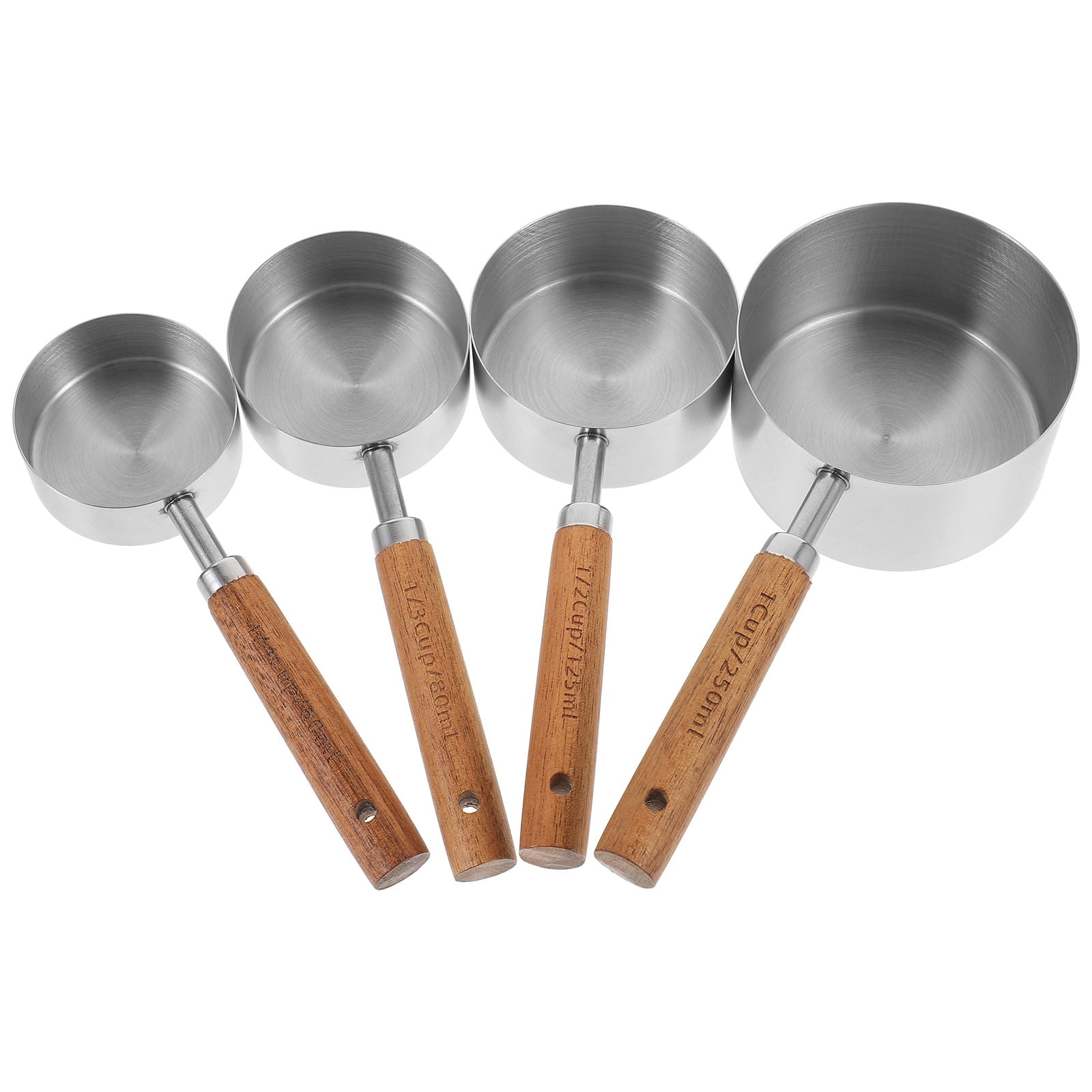 GOOHOCHY Stainless Steel and Wood Measuring Cups Set for Kitchen with ...