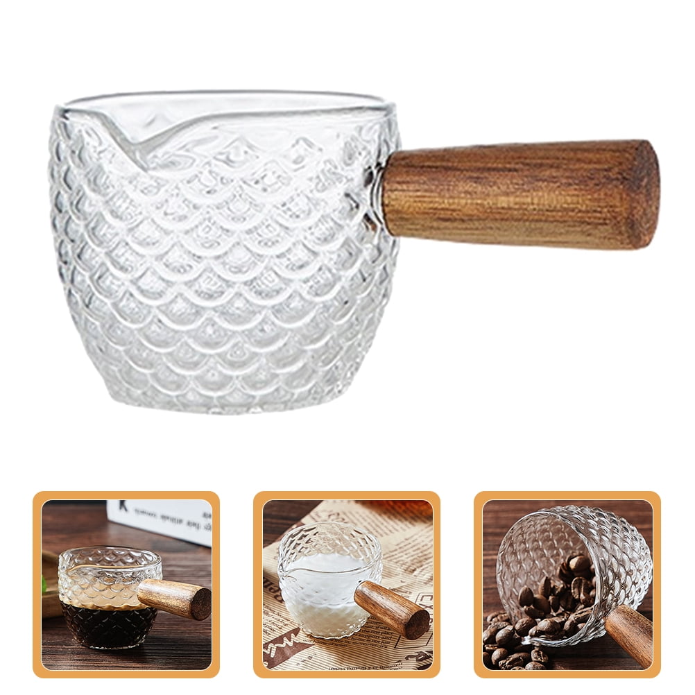 GOOHOCHY Transparent Glass Milk Pitcher with Wooden Handle for Kids ...