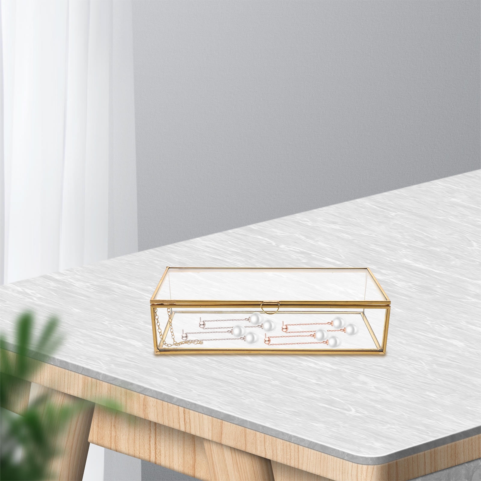 GOOHOCHY Vintage Glass Jewelry Trinket Box Rectangle Vanity Organizer ...