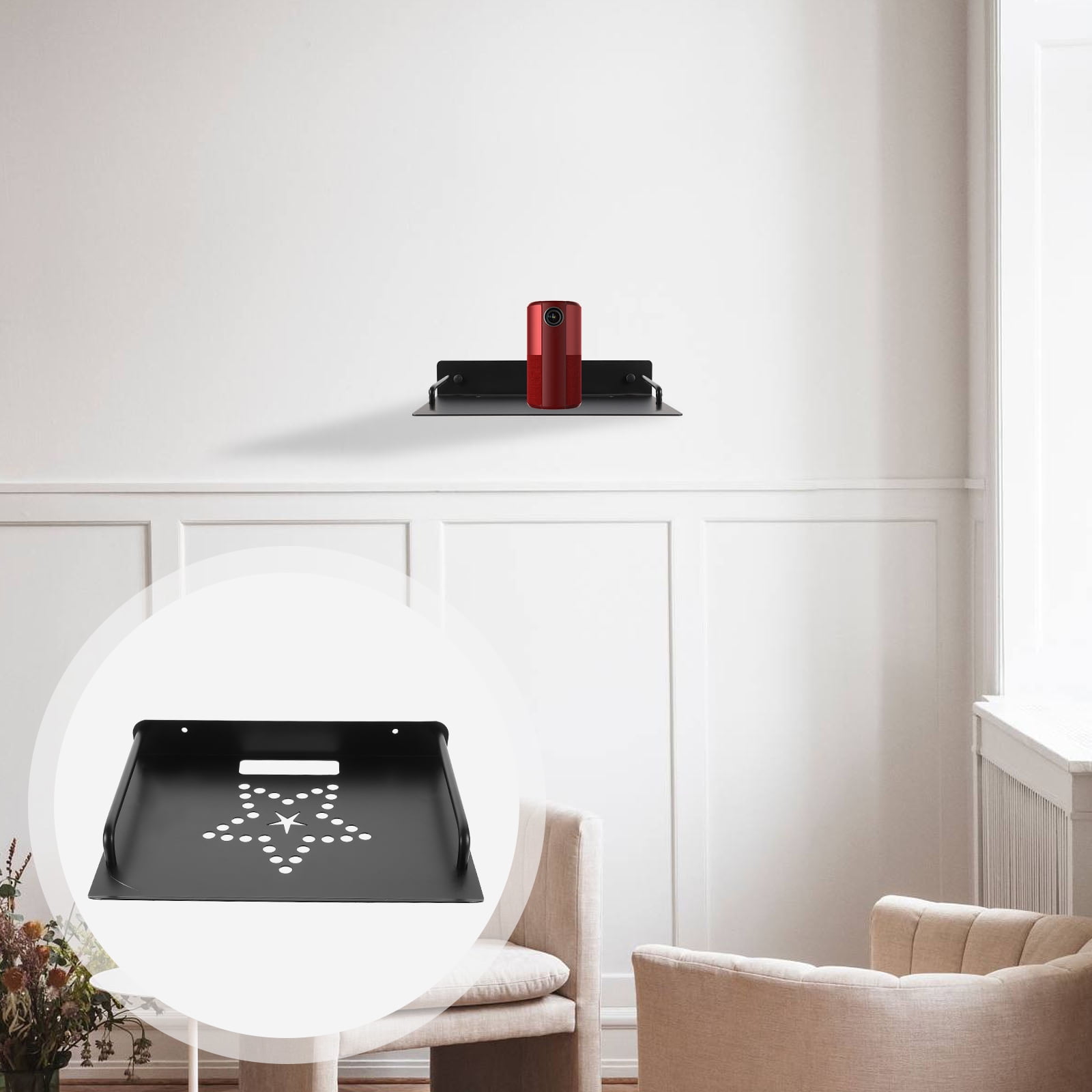 GOOHOCHY Wall Mounted Small Projector Shelf Metal Router Rack Floating ...