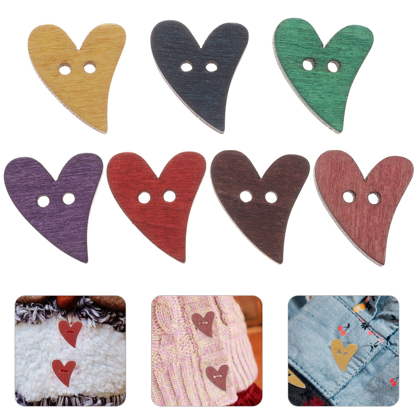 GOOHOCHY Wood Buttons for Sewing Craft Projects Heart Shaped with 2 ...