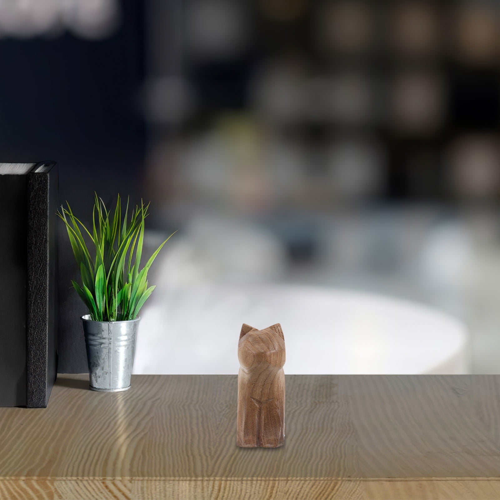 GOOHOCHY Wooden Cat Figurine Hand Carved Wood Cat Statue For Home Decor ...