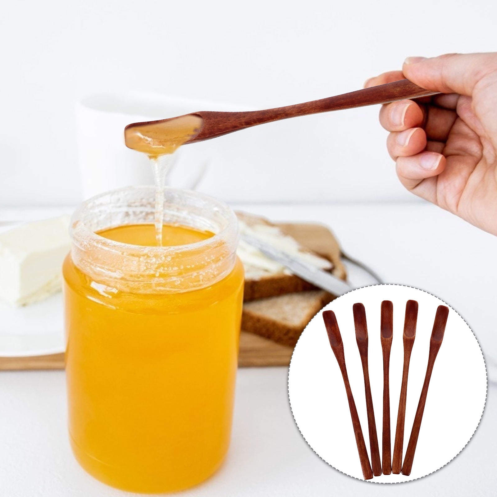 GOOHOCHY Wooden Honey Stirring Spoon with Long Handle for Easy Use at ...