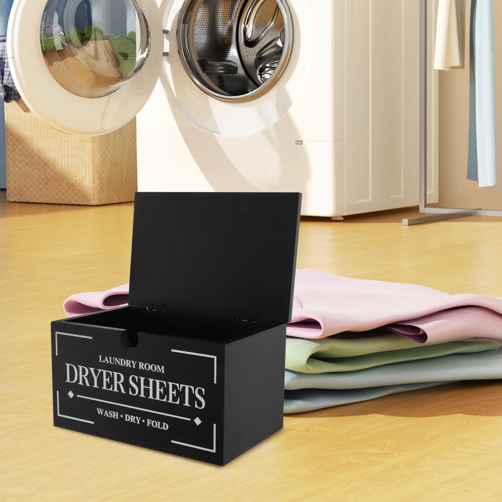 GETAJGHSD Black Wooden Laundry Dryer Sheet Dispenser for Home Laundry ...