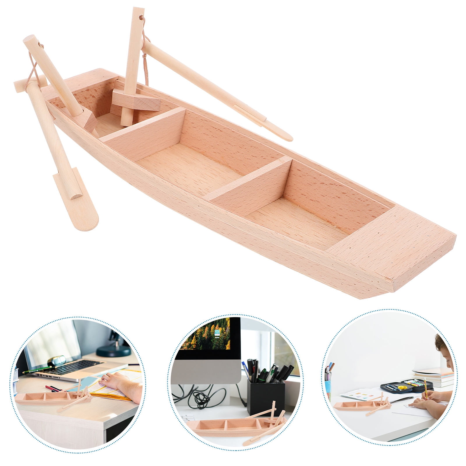 GOOHOCHY Wooden Mini Fishing Boat Model for Home Decor Khaki Handmade ...