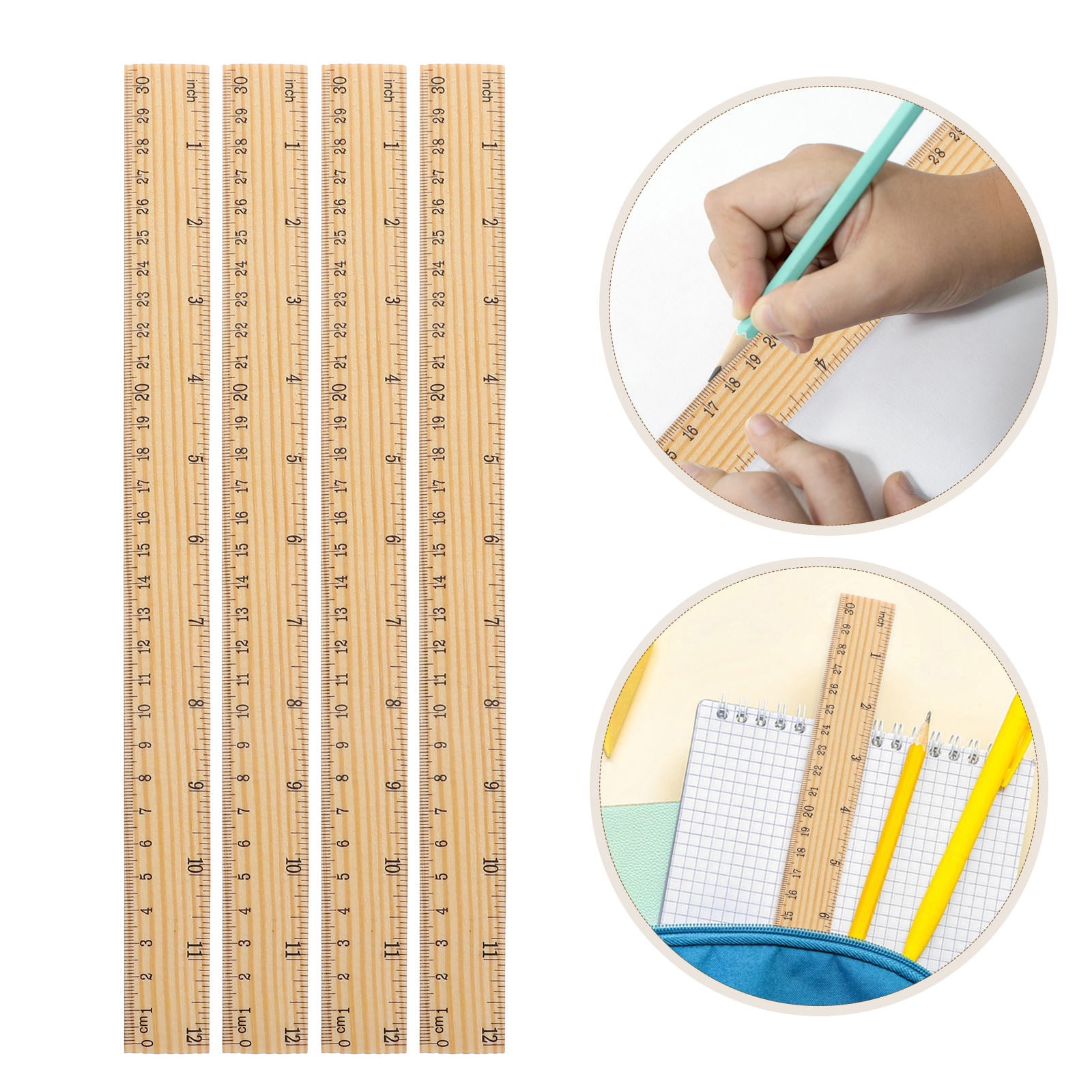 GOOHOCHY Wooden Ruler for Math with Dual Scale Design and Clear ...