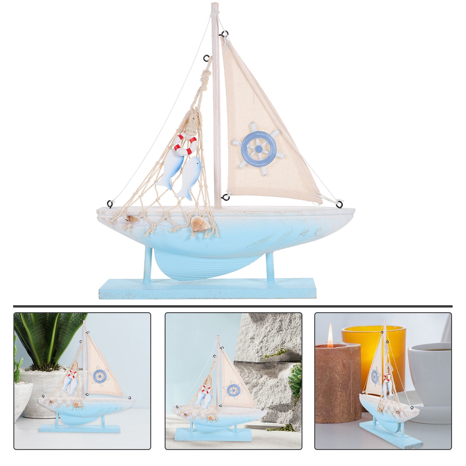 GOOHOCHY Wooden Sailboat Decoration for Home Desk with Mediterranean ...