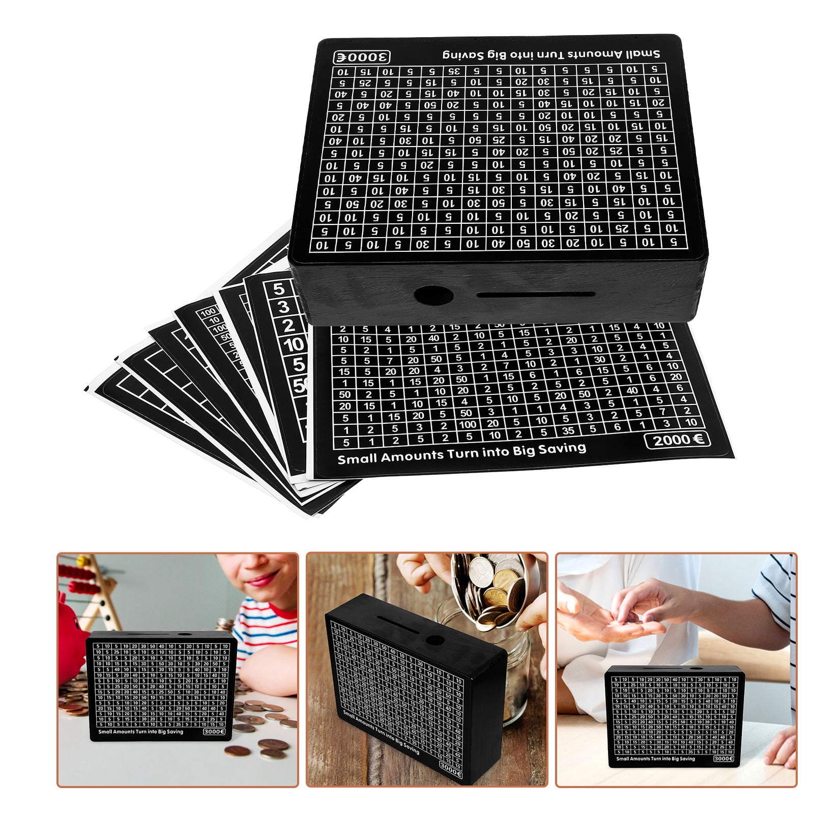 GOOHOCHY Wooden Savings Box for Home Black Cash Container with Large ...