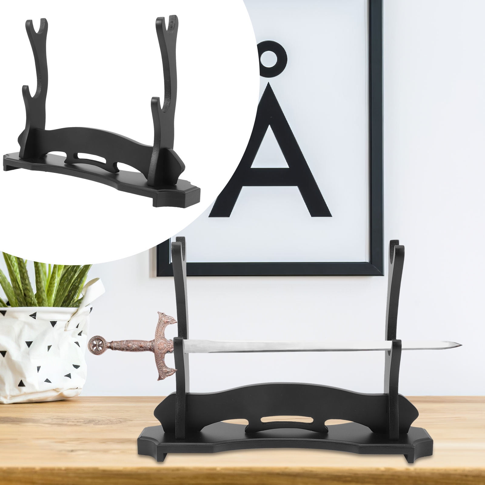 GOOHOCHY Wooden Sword Stand for Display and Storage Durable Black ...