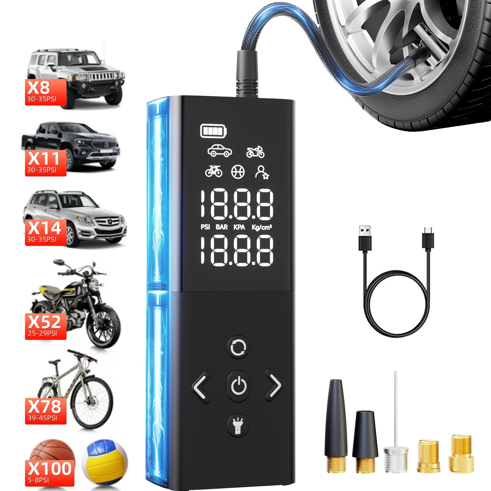 Gooloo Portable Tire Inflator with Digital Pressure Gauge LED Light ...
