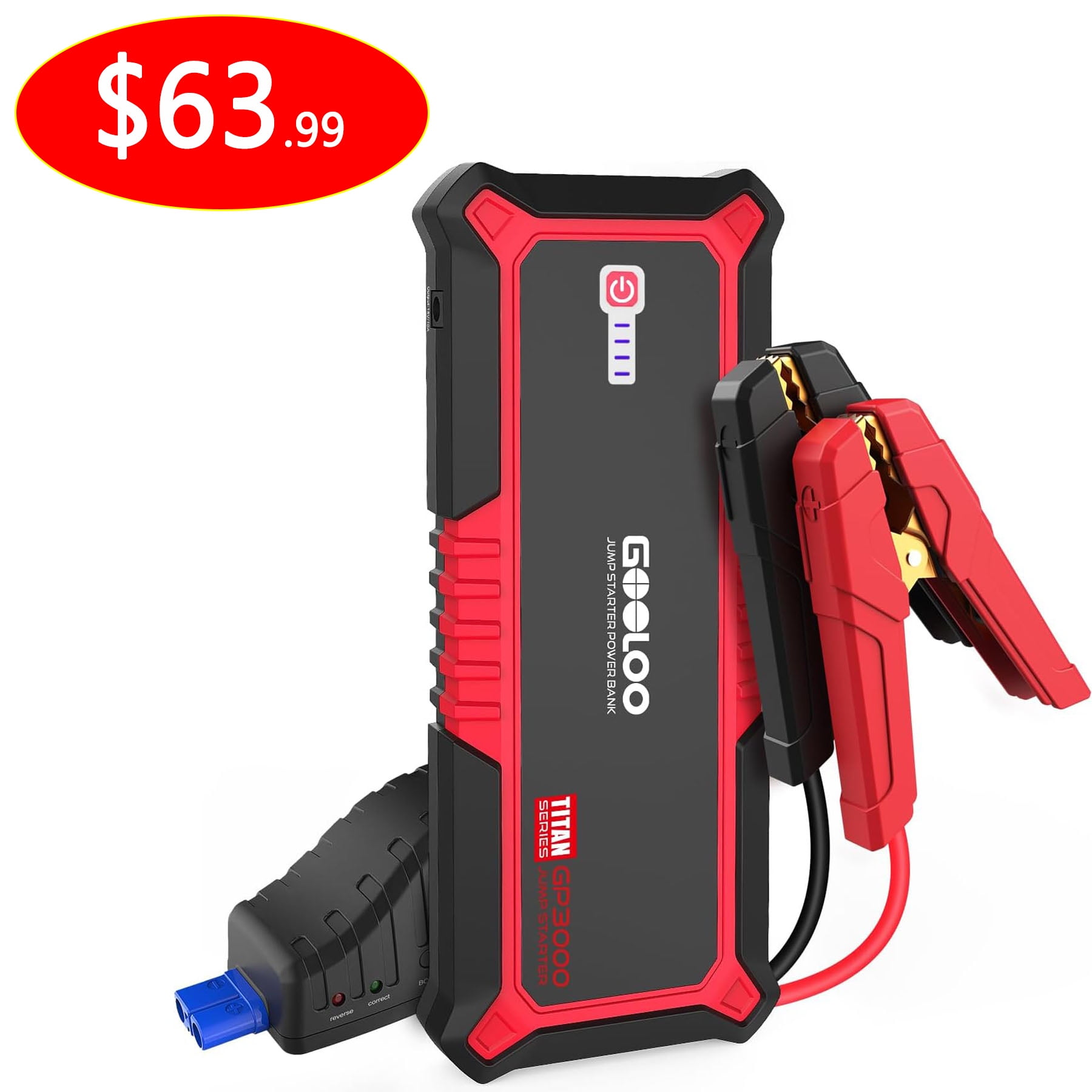 GOOLOO Jump Starter,3000A Peak Car Jumper Pack(Up to 9L Gas and 7L ...