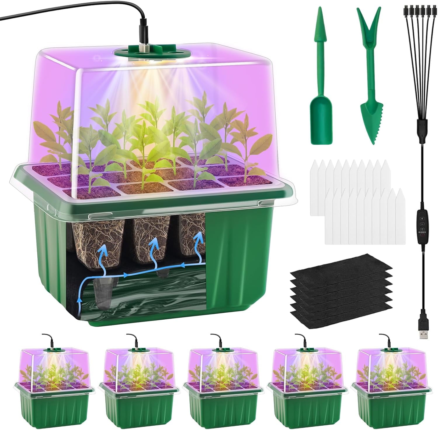 GOONMMILL Seed Starter Tray with Timed Grow Light, 5 Packs Plant ...