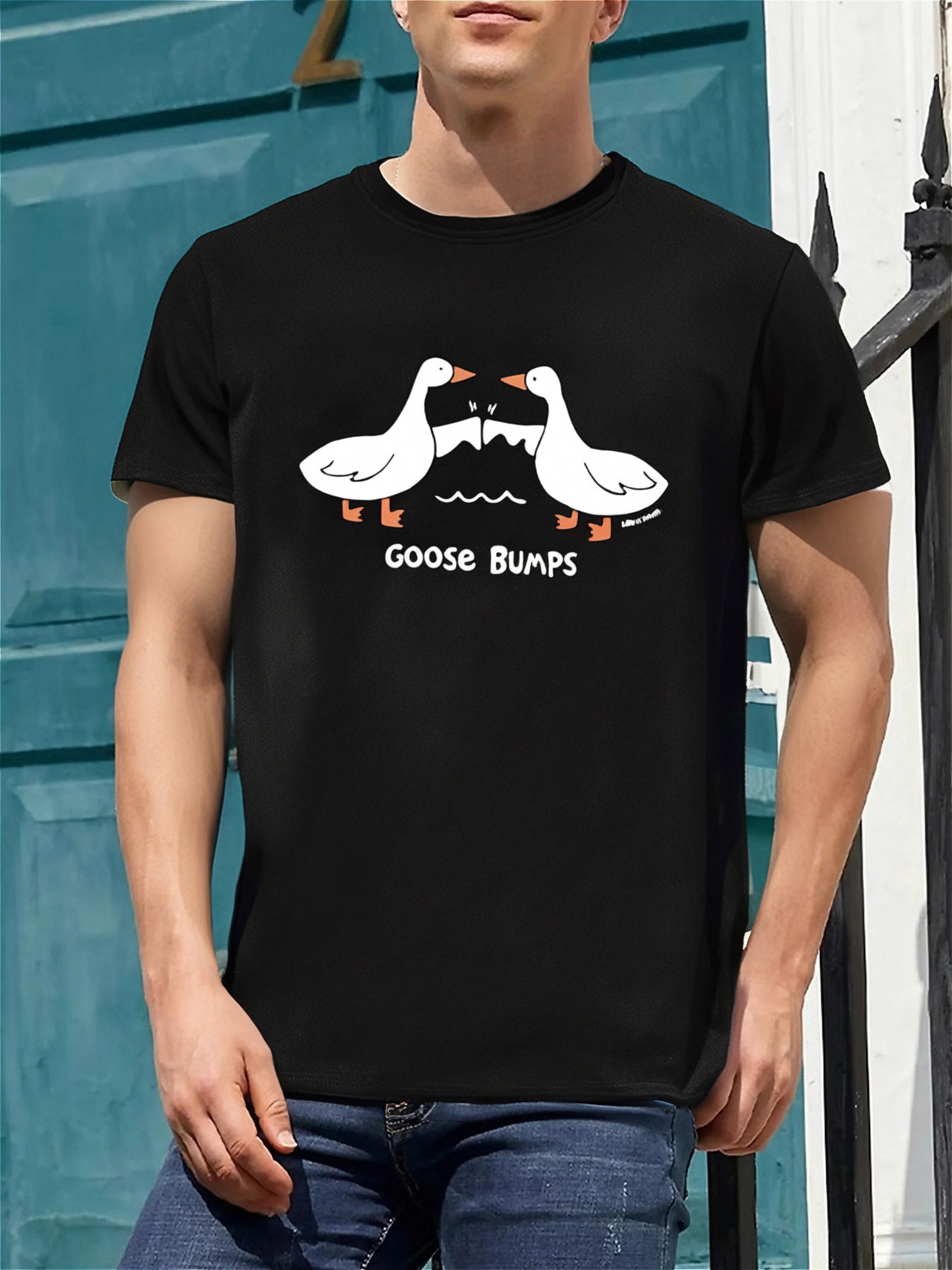 "GOOSE BUMPS" And Cartoon Geese Graphic Print, Men's Novel Design T ...