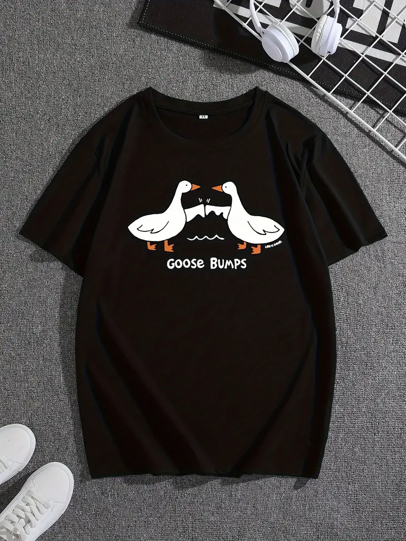 "GOOSE BUMPS" And Cartoon Geese Graphic Print, Men's Novel Design T ...