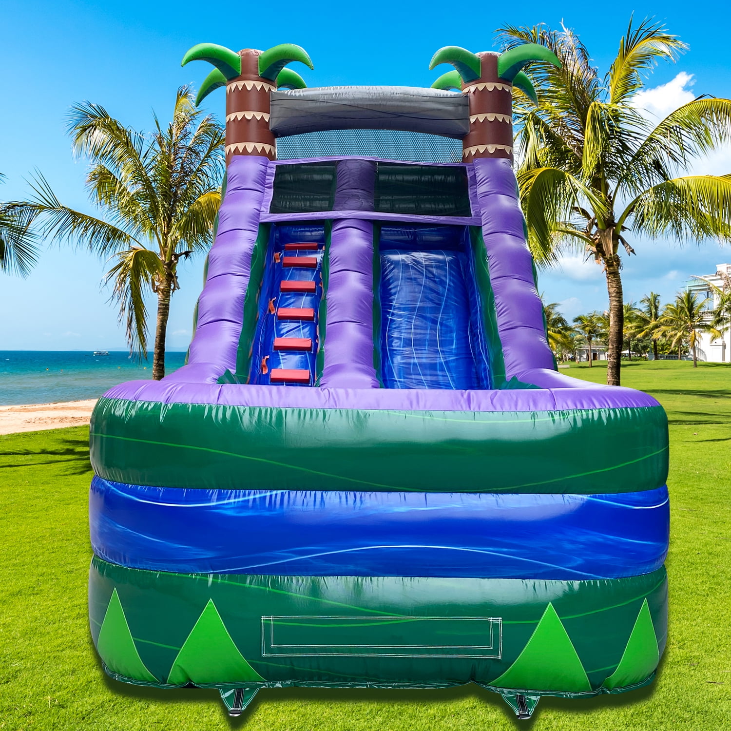 GOOSH 14' x 21' Purple Tropical Commercial Grade Water Slide with ...