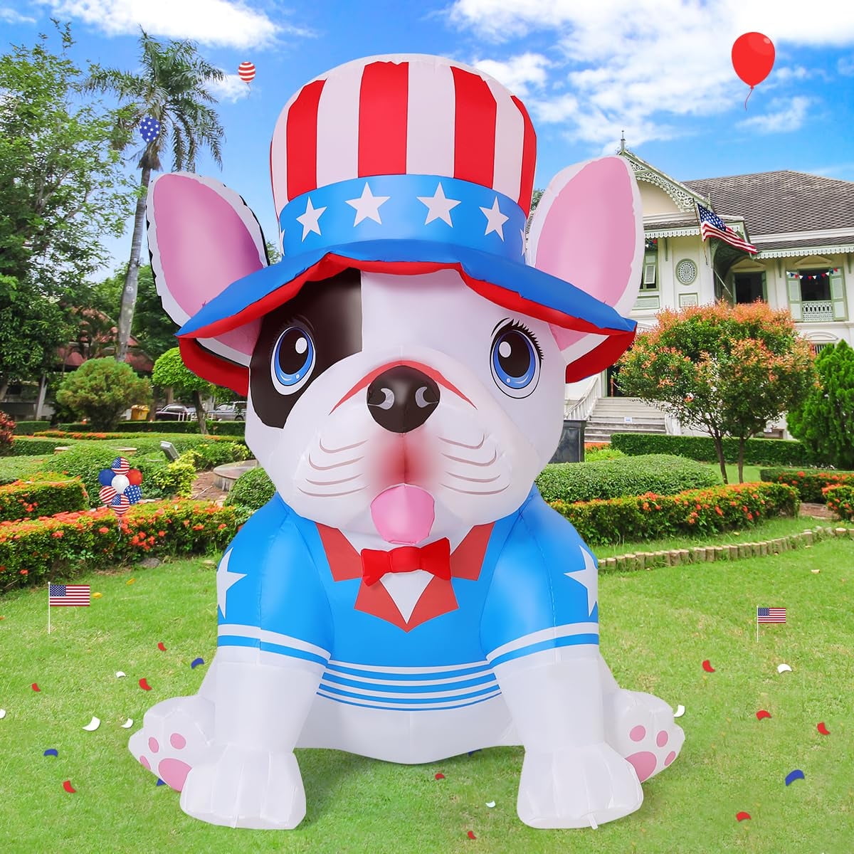 GOOSH 4th of July Inflatable 5 FT Patriotic Puppy Dog with LED Lights ...