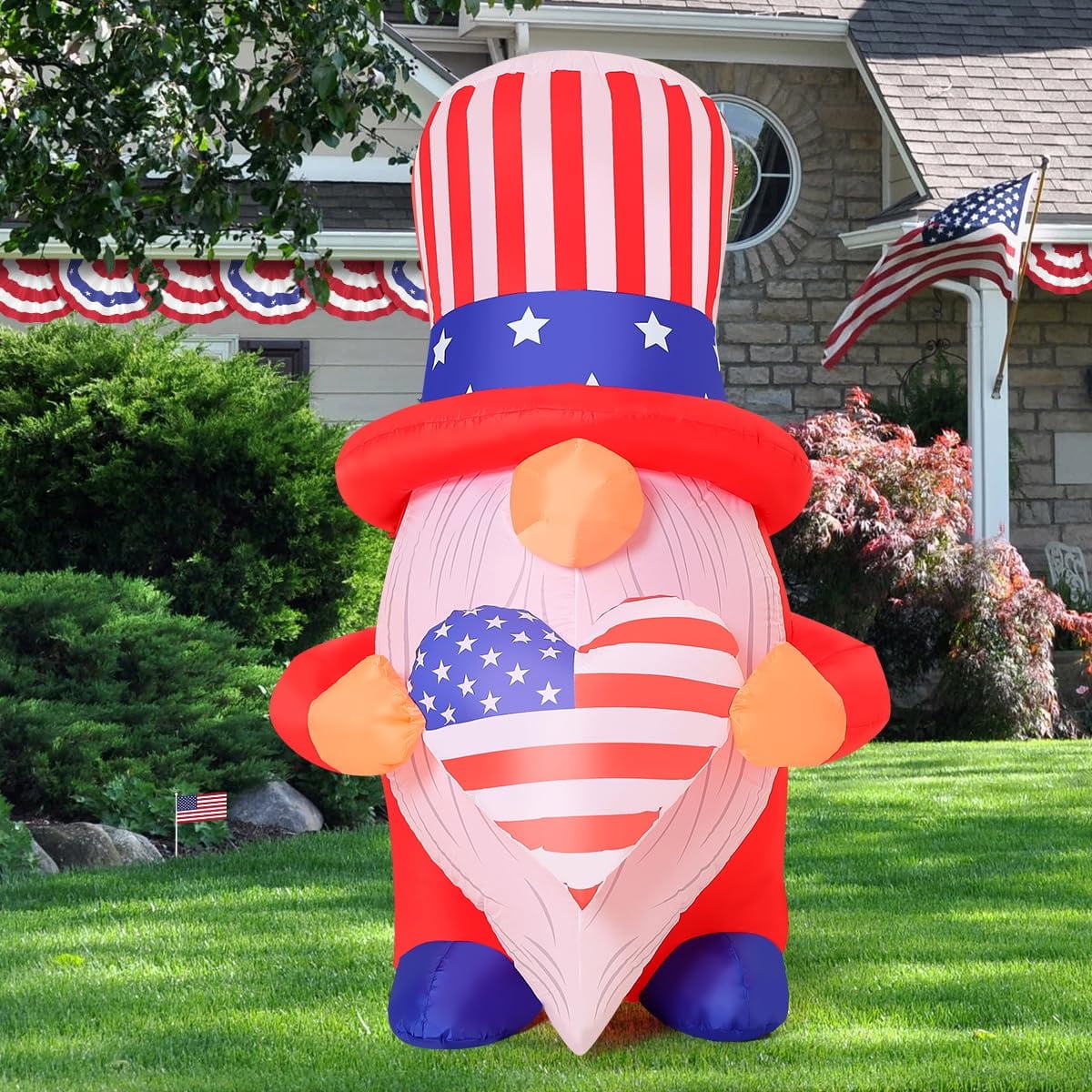 GOOSH 4th of July Inflatable 5 FT Patriotic USA Gnome Decor with LED ...