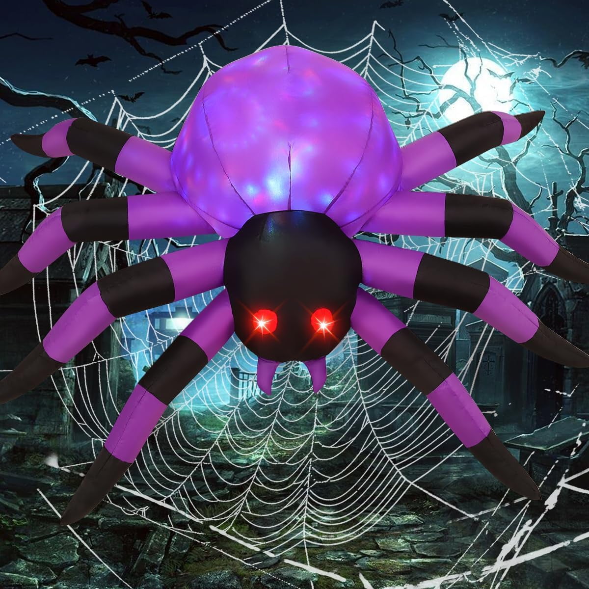 GOOSH 6.7 FT Width Halloween Inflatable Spider Outdoor Decoration with ...