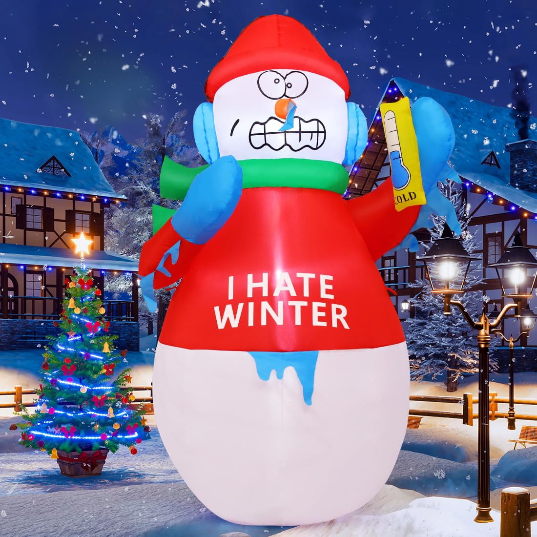 GOOSH 6 FT Christmas Inflatables Blow Up Snowman with Thermometer ...