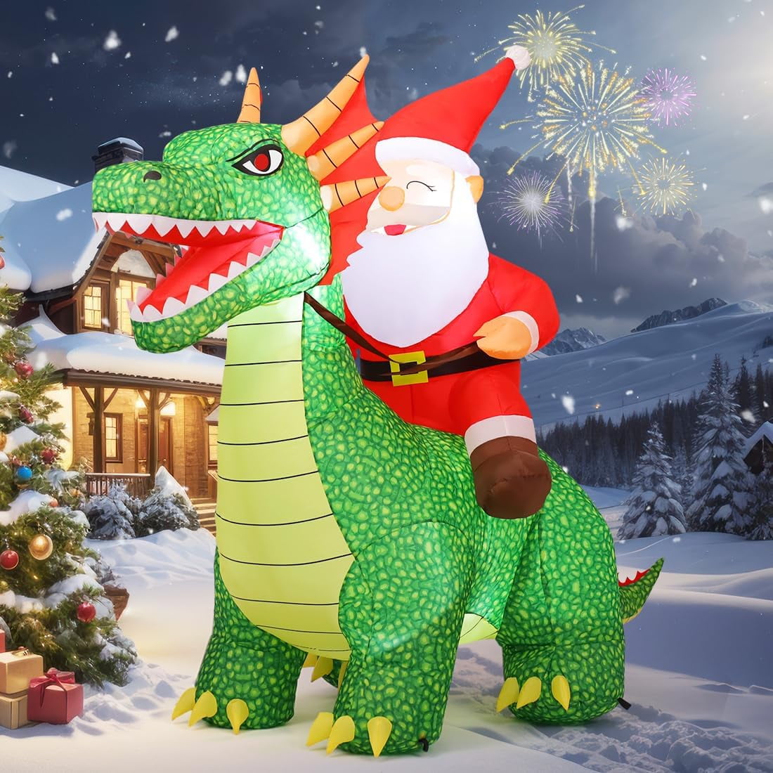 GOOSH 7.2 FT Christmas Inflatable Dinosaur Outdoor Decorations Blow Up ...