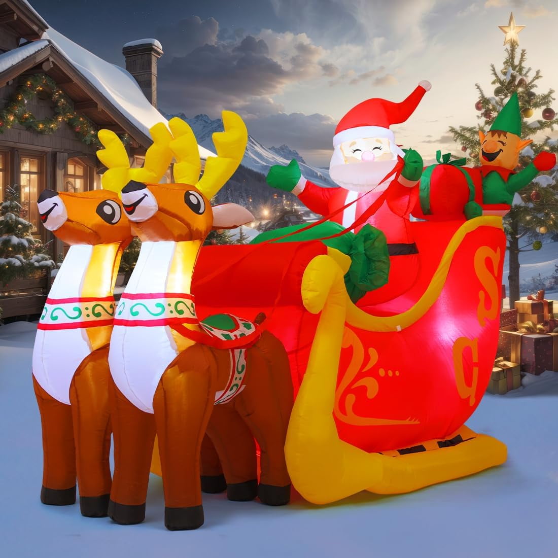 Goosh 7 2 Ft Christmas Inflatable Santa Claus On Sleigh With Two