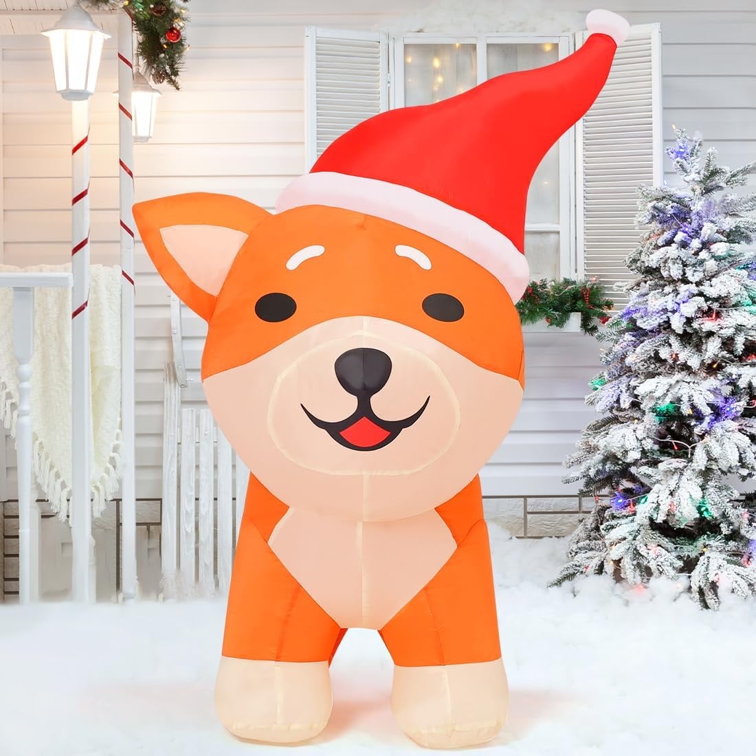 GOOSH Christmas Inflatable 4 FT Blow Up Dog Inflatable Shiba Inu Blowup ...