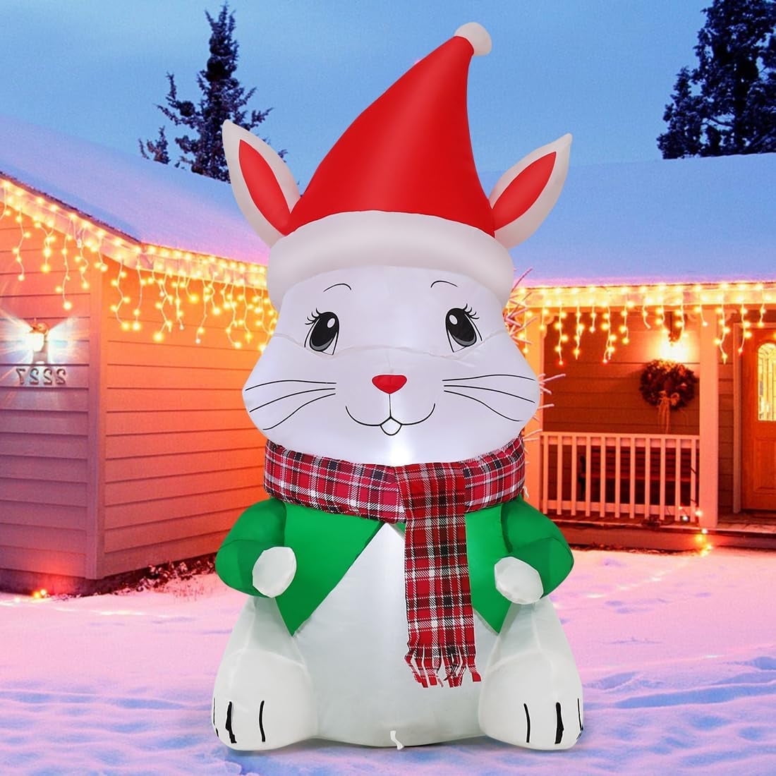 GOOSH Christmas Inflatables 4.5 FT Christmas Rabbit Inflatable, Blow Up ...