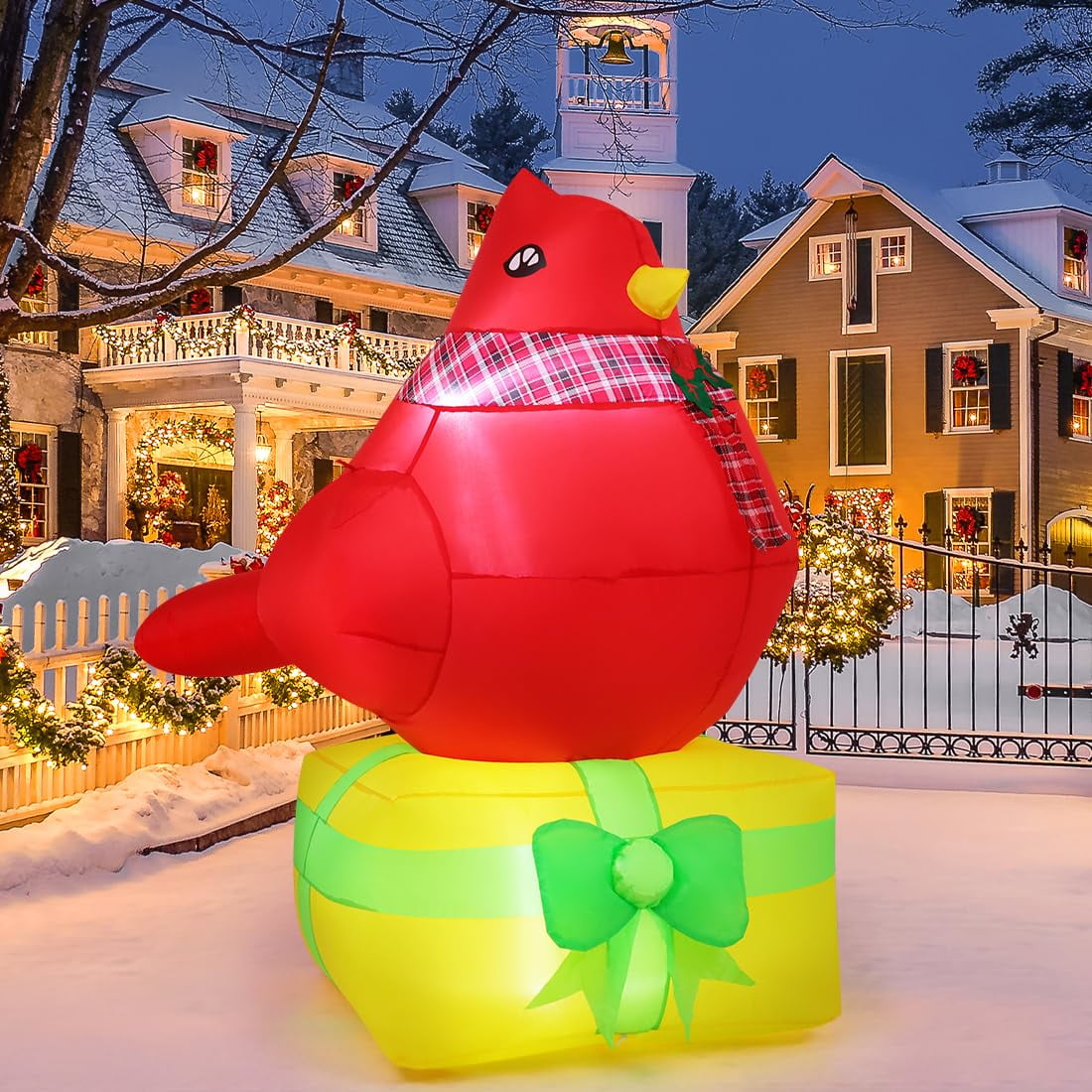 GOOSH Christmas Inflatables 5 FT Cardinal with Gift Box, Outdoor ...