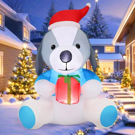 GOOSH Christmas Inflatables 5 FT Inflatable Dog Wearing Hat with Built ...