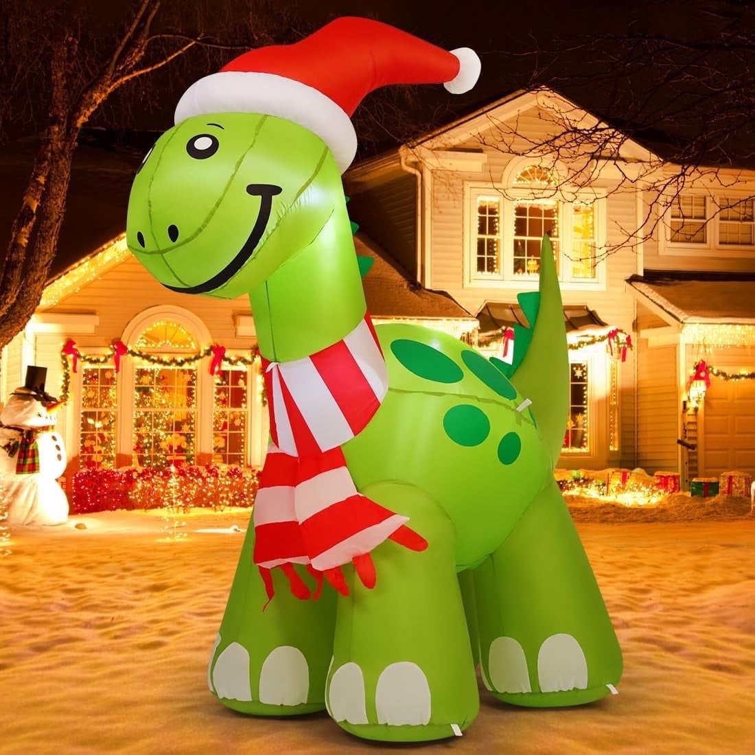 GOOSH Christmas Inflatables 6.2 FT Christmas Dinosaur Inflatable with ...
