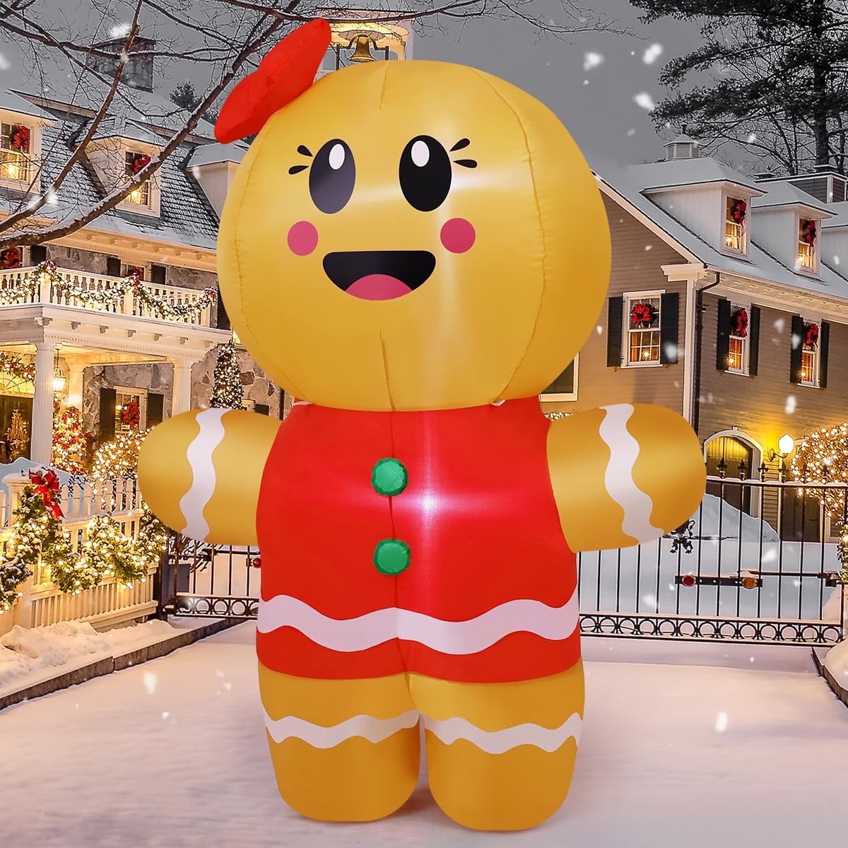 GOOSH Christmas Inflatables 6.7 FT Gingerbread Man Inflatable, Cute ...