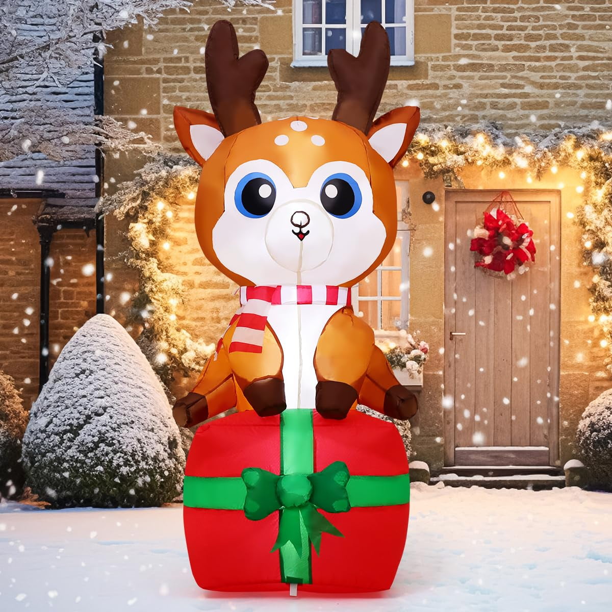 GOOSH Christmas Inflatables 6 FT Blow Up Reindeer, Cute Christmas Deer ...