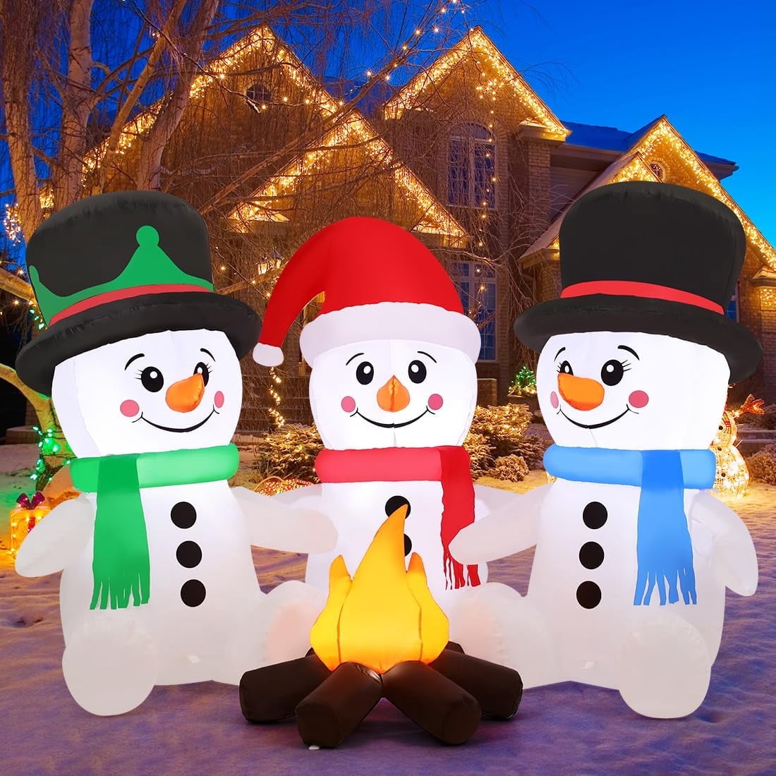 GOOSH Christmas Inflatables 6 FT Snowman Inflatable Wearing Hat with ...