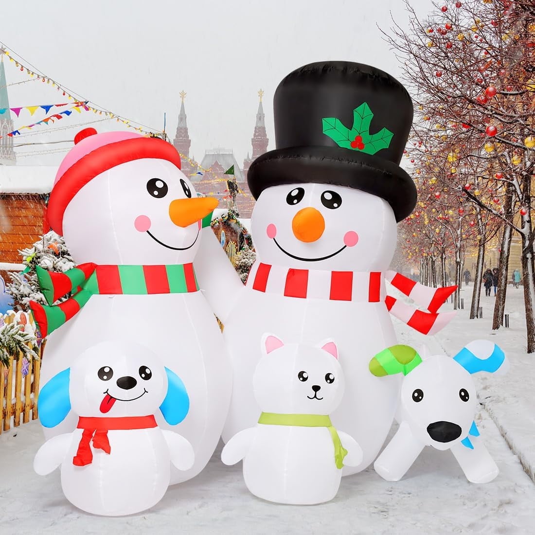 GOOSH Christmas Inflatables 7 FT Inflatable Snowman Family with Built ...