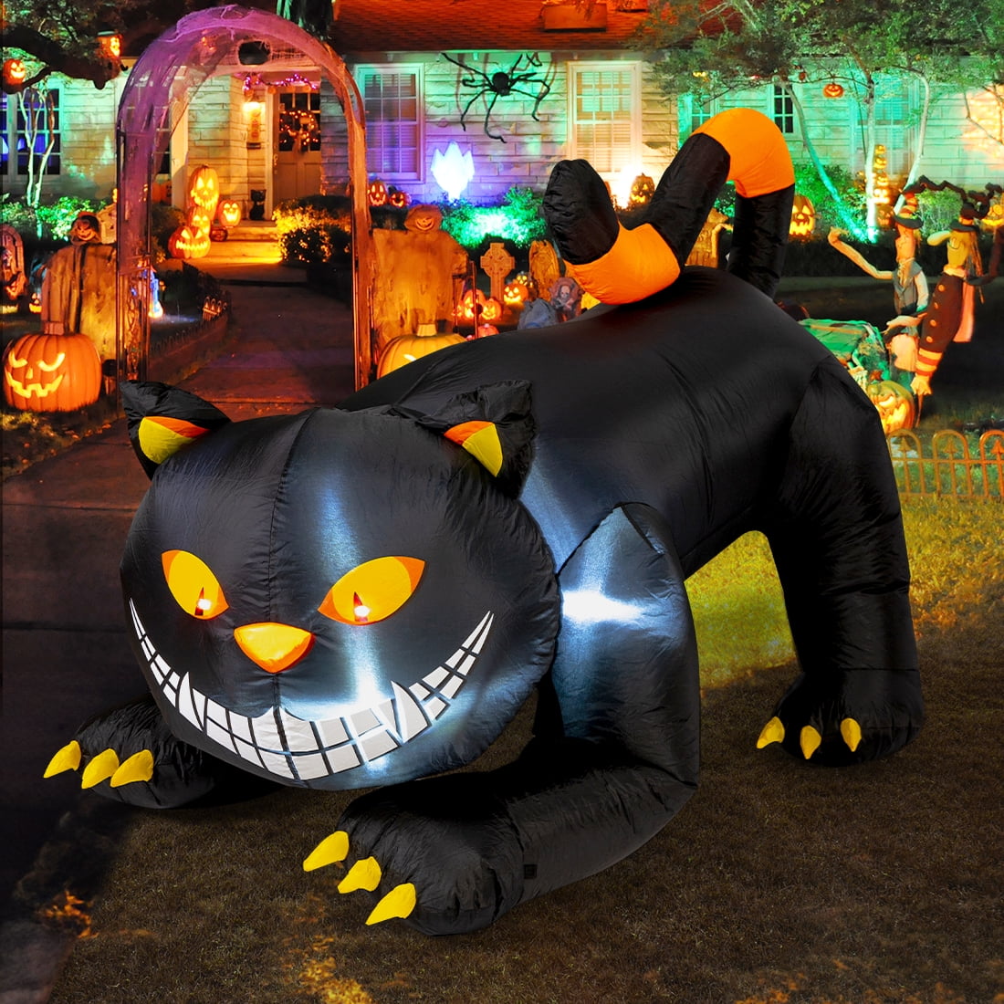 GOOSH 6 FT Halloween Inflatable Black Cat with LED Lights for Indoor ...