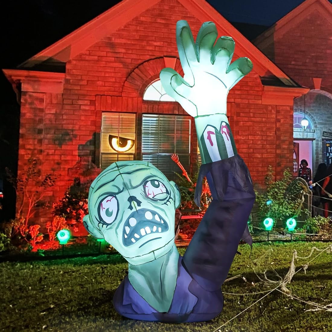 GOOSH Halloween Inflatable 6 FT Zombie Inflatable Raising Hands, Zombie ...
