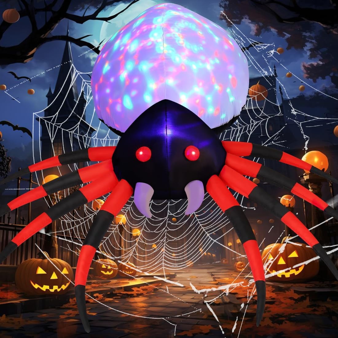 GOOSH 8.5 FT Giant Inflatable Spider with Built-in Lights- Large ...