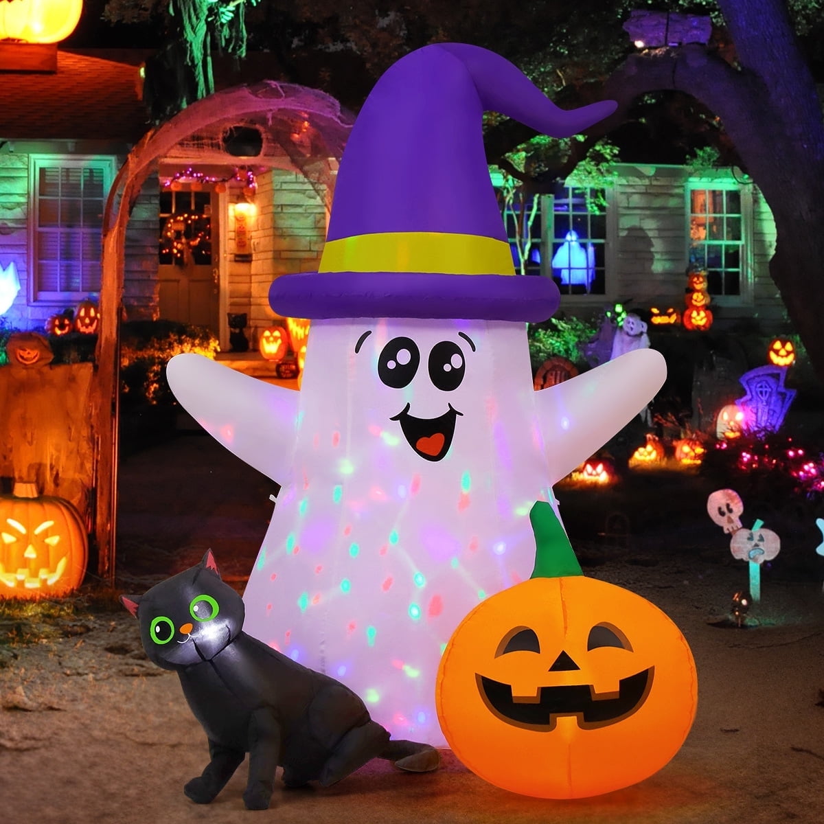 GOOSH Halloween Inflatables 5 FT Inflatable Ghost with Built-in LEDs ...
