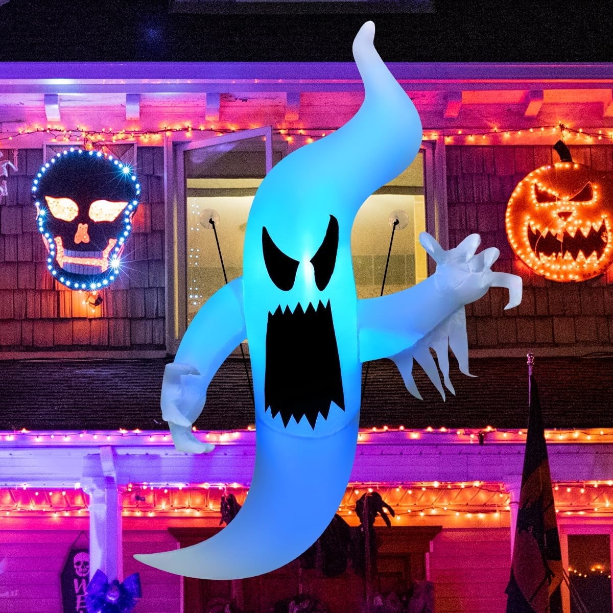 GOOSH Halloween Inflatables 6 FT Hanging Ghost Inflatable with LEDs ...