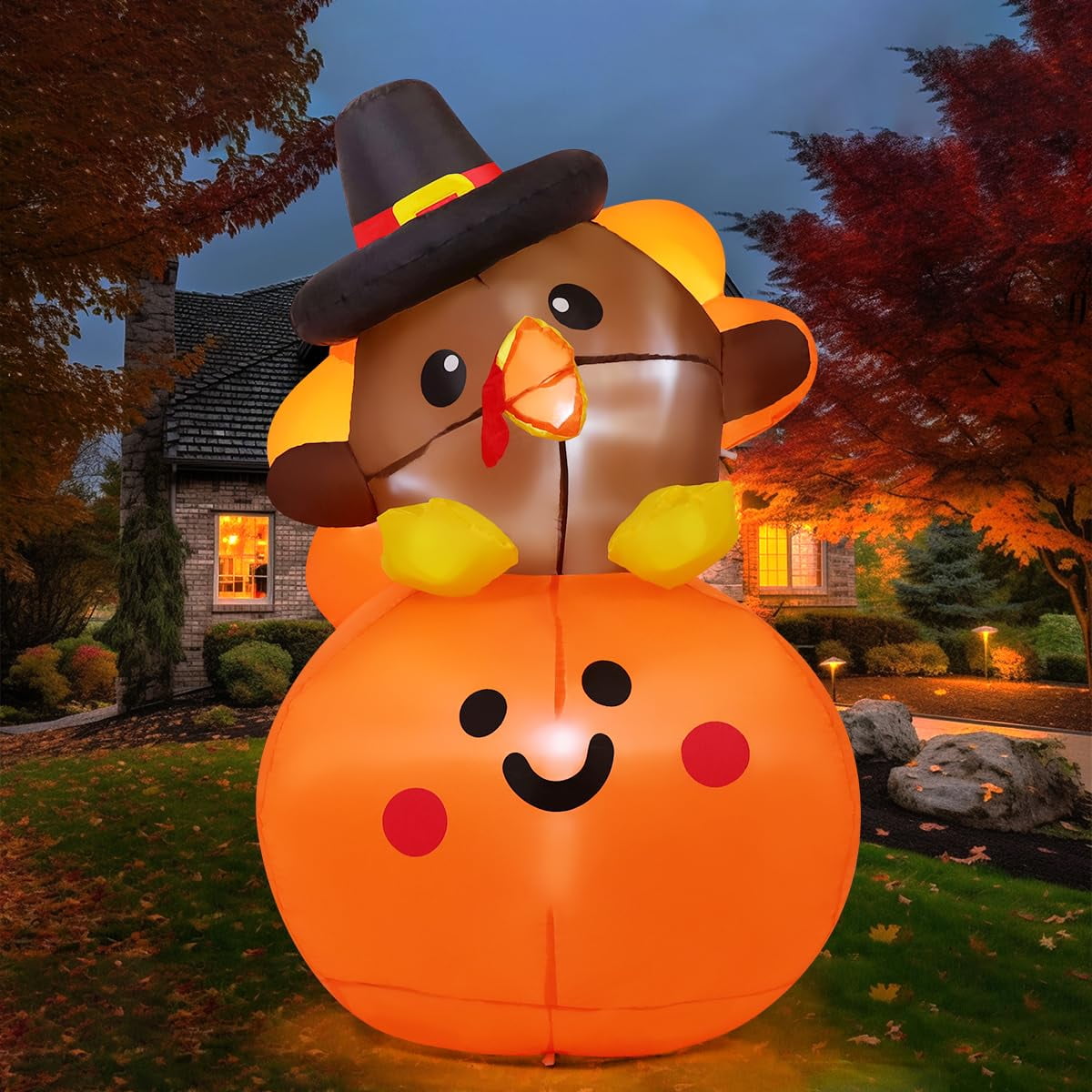 GOOSH Thanksgiving Inflatable 5 FT Tall Turkey Baby on Pumpkin ...
