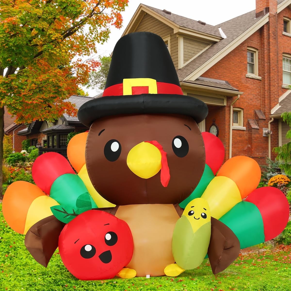 GOOSH Thanksgiving Inflatable 6.3 FT Long Blow Up Baby Turkeys with ...