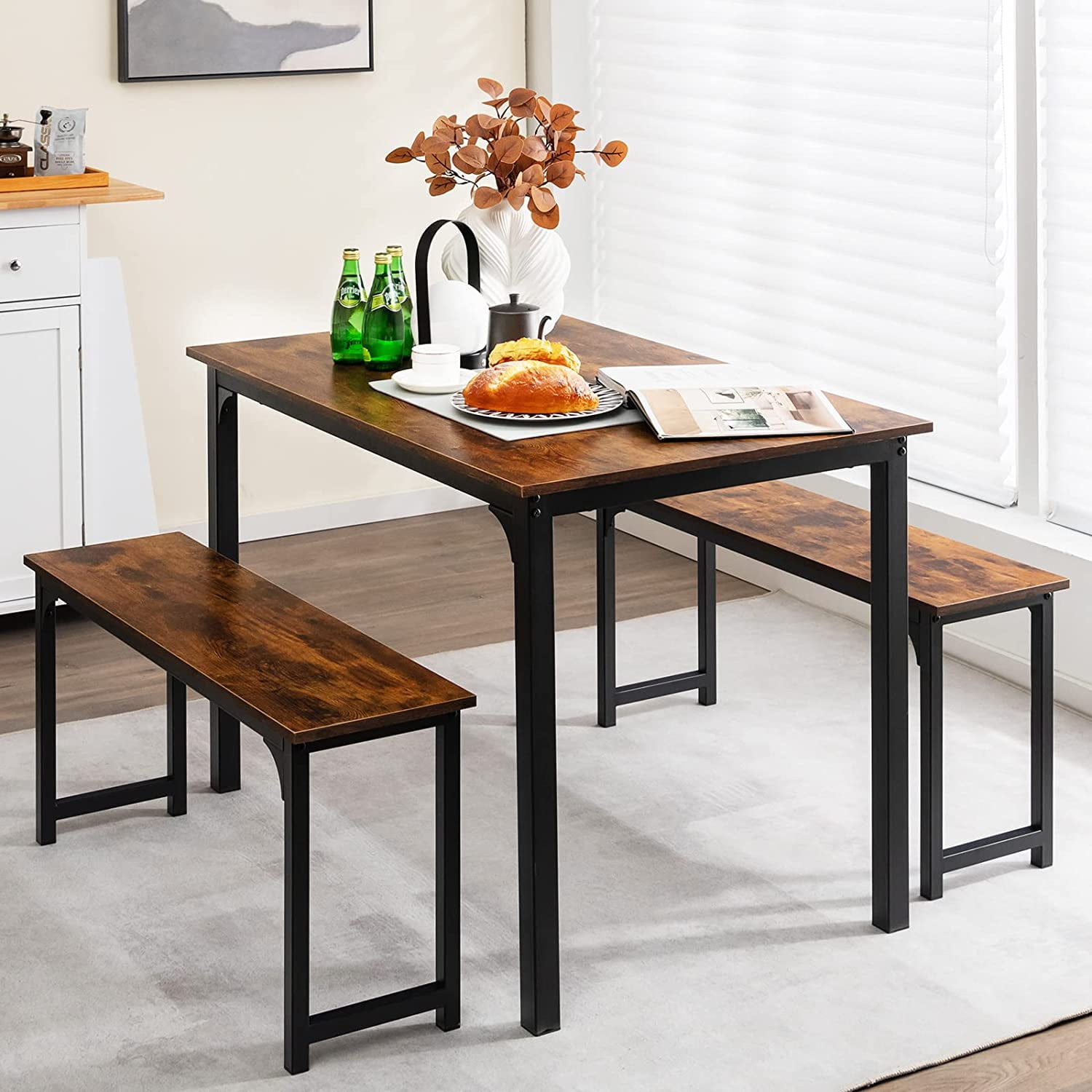 GORELAX 3 Piece Dining Table for 4, Space Saving Kitchen Table Set with ...