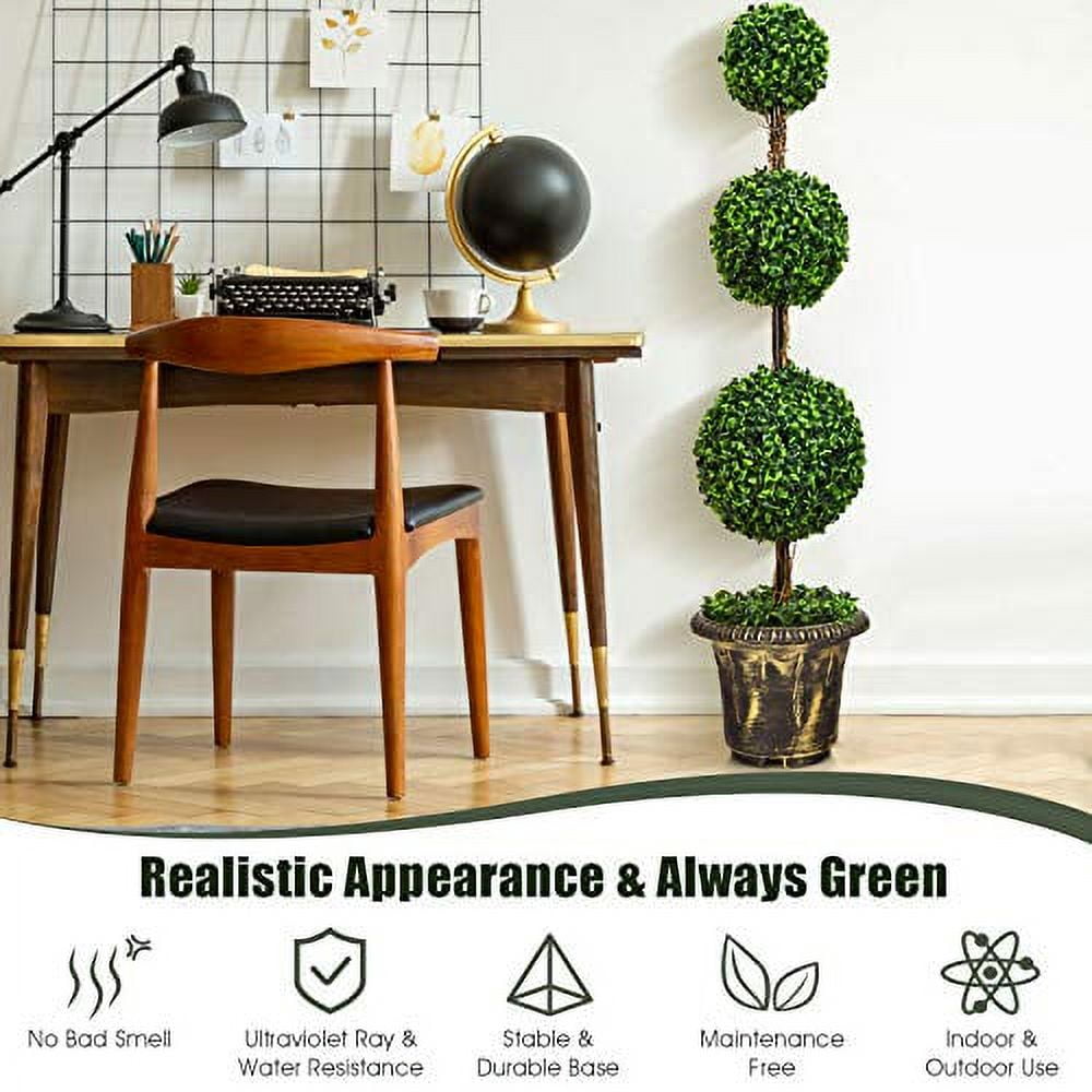 GORELAX 4FT Boxwood Artificial Tree, Topiary Triple Balls in Cement-Filled Plastic Pot, Faux ...