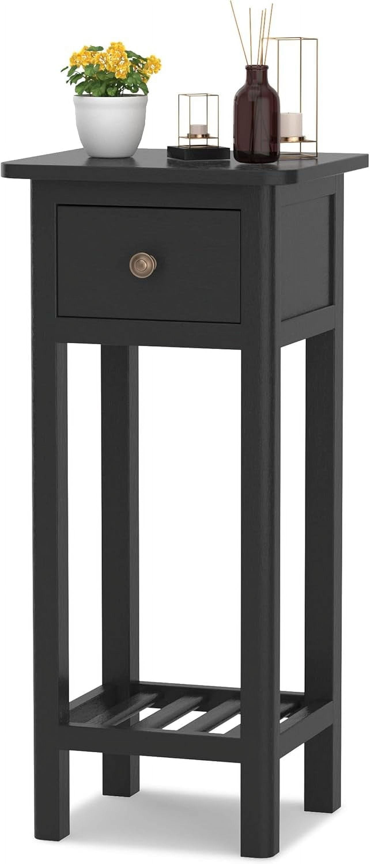 GORELAX Narrow End Table, Tall Nightstand with Drawer & Shelf, Slim ...