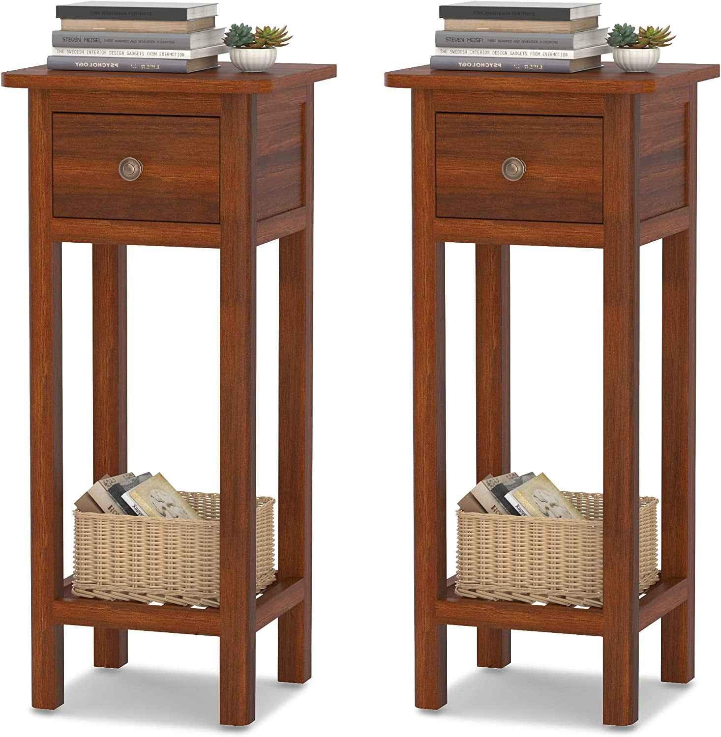GORELAX Narrow End Table, Tall Nightstand with Drawer & Shelf, Small ...